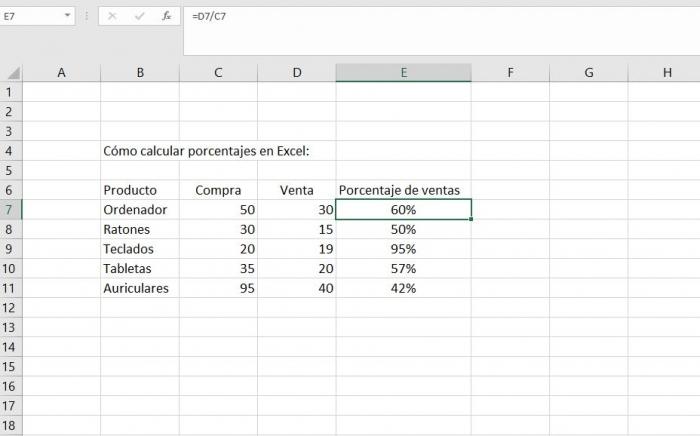 ¿Cómo sacar el porcentaje en Excel?