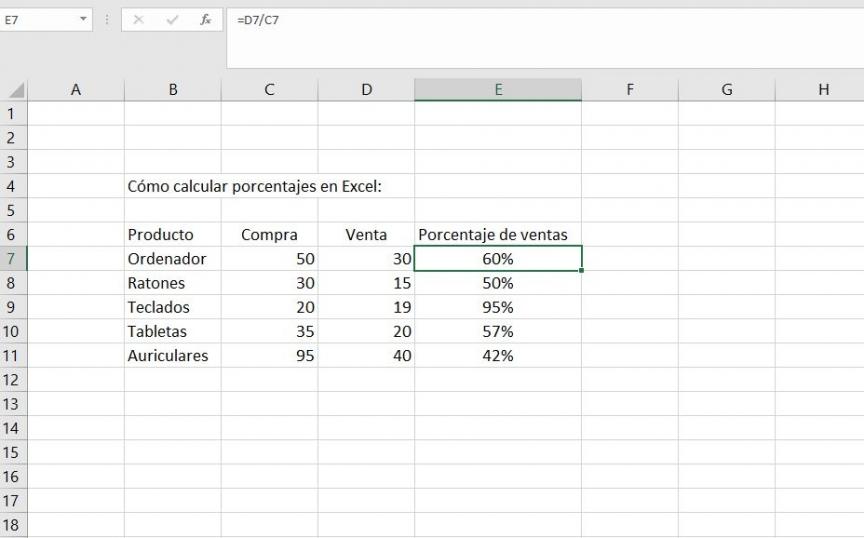 ¿Cómo sacar el porcentaje en Excel?